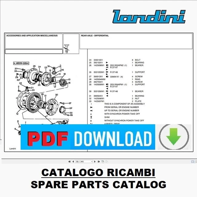 TRATTORE LANDINI 5000 DT Catalogo ricambi Manuale parti esplosi SPARE ...