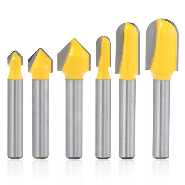 6PCS ROUTER BITS 1/4" Shank 90 Degree V Groove and Round Nose ...