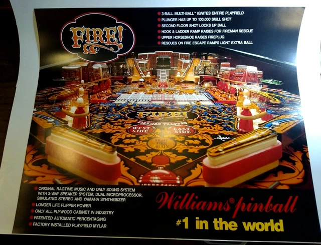 FIRE PINBALL MACHINE Game Wall POSTER Original NOS Vintage Promo Art 20 ...