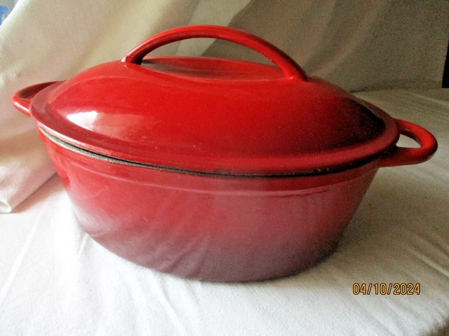 ANCIENNE COCOTTE FAITOUT en fonte émaillée rouge style creuset -30cmx ...