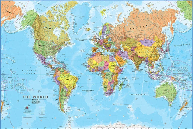 A1 A2 WORLD Map Poster Wall Map of the World Political Geography Decor ...