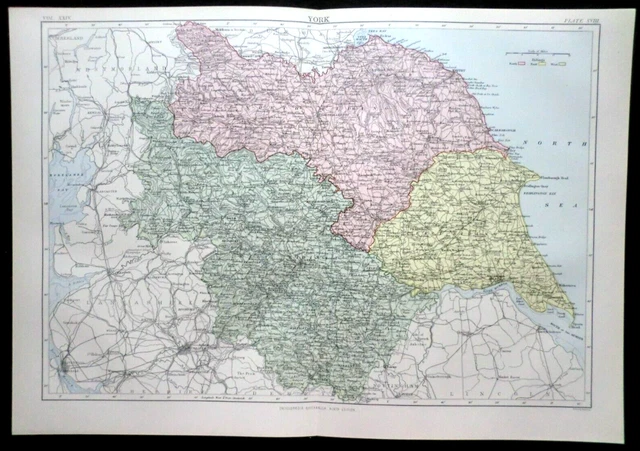 ORIGINAL VICTORIAN YORKSHIRE, York - County Map (1889) North, West ...