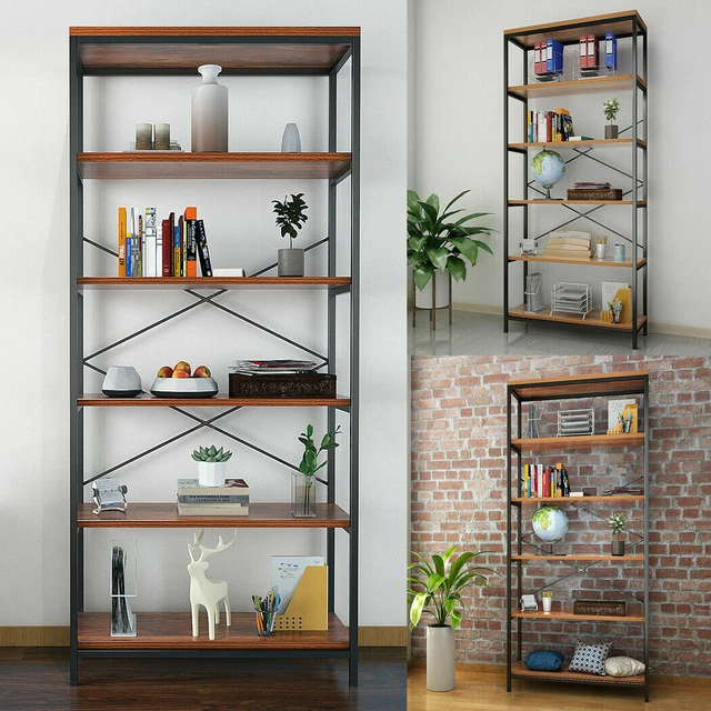 WOODEN BOOK SHELVES 6-Tier Bookcase Storage Standing Rack Organizer ...