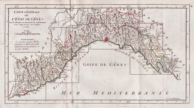GENOVA GENUA LIGURE Liguria Italia Mappa Carta Mappa Robert De Vaugondy ...