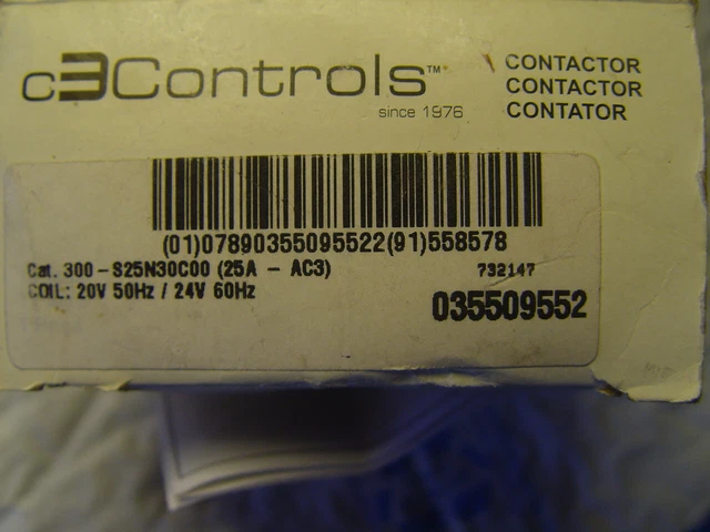 NOS C3 CONTROLS 300-S25N30 C00 CONTACTOR 3 pole 25 Amp, 3-Pole, 20/25 ...