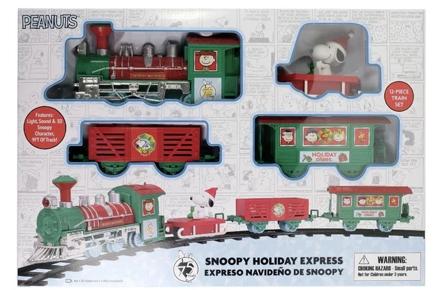 SNOOPY PEANUTS HOLIDAY Express 12 Piece Christmas Train Set w/Lights ...
