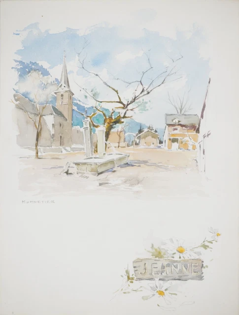 RENÉ LEVERD : La place du village-Aquarelle originale signée UNIQUE EUR 199,00 - PicClick FR