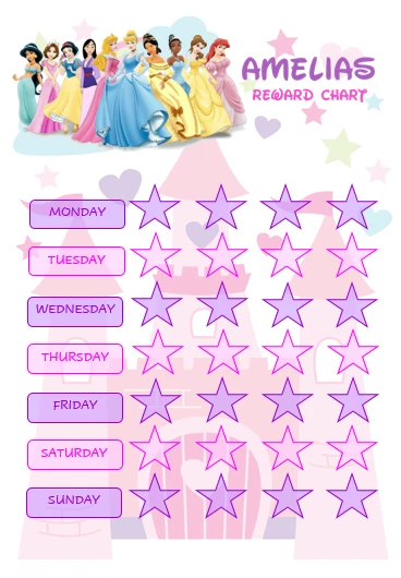 PERSONALISED DISNEY PRINCESS Reward Star Chart and Sticker Stars £3.99 ...