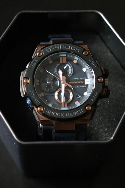 CASIO G-SHOCK GST-B100G-2AER - Rare blue/rose gold £300.00 - PicClick UK