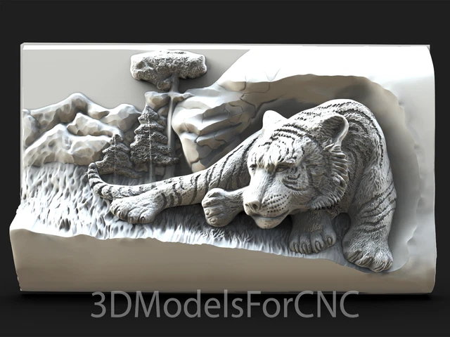 3d Model Stl File For Cnc Router Laser And 3d Printer Tiger In Stone £2