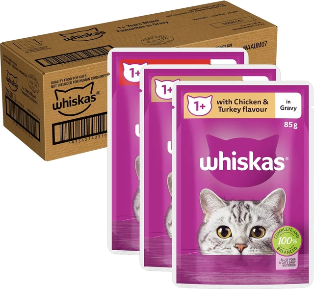 1+ YEARS WET Cat Food with Mixed Favourites in Gravy 85G Pouch, 60 Pack ...