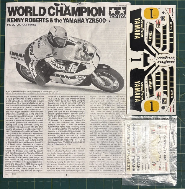 TAMIYA 1426 1/12 Scale Kit Kenny Roberts the YAMAHA YZR500 Instructions ...