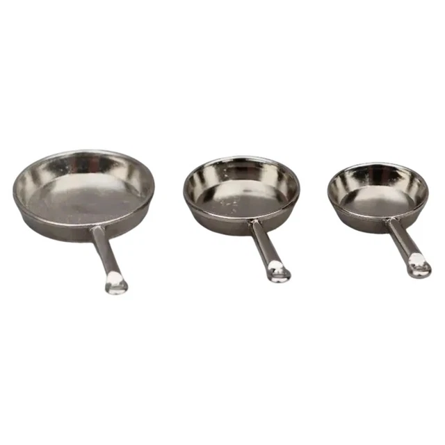 3PCS MINIATURE FRYING Pans Set 1/12 Scale Dollhouses Kitchen Display ...