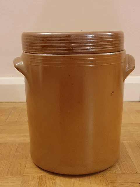 ANCIEN POT À graisse en terre cuite et grès avec couvercle EUR 10,00 ...