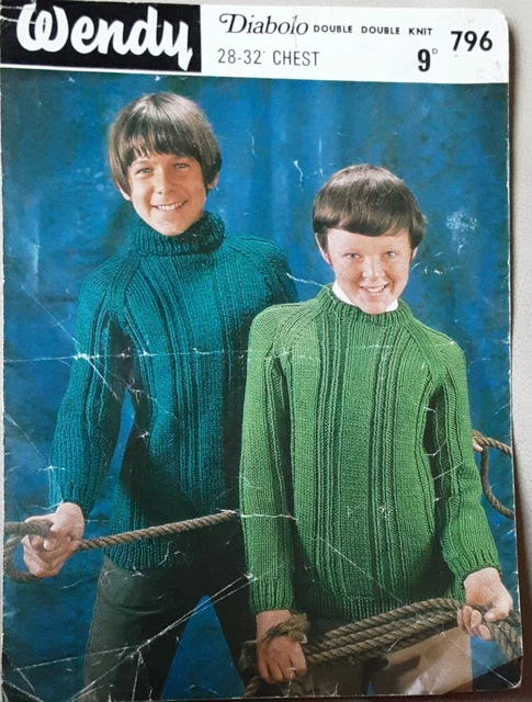 ORIGINAL VINTAGE WENDY Ddk Boys Sweater 28"-32" Knitting Pattern 796 £2 ...