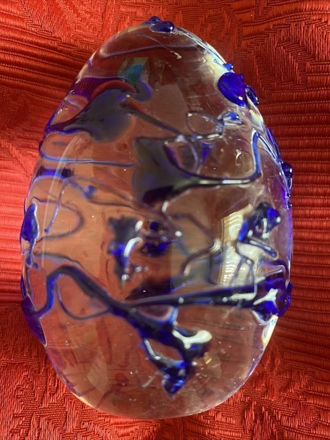 PAPERWEIGHT EGG SHAPE Clear Cobalt Blue Art Glass 3.5 Inch Tall - 7 £21 ...