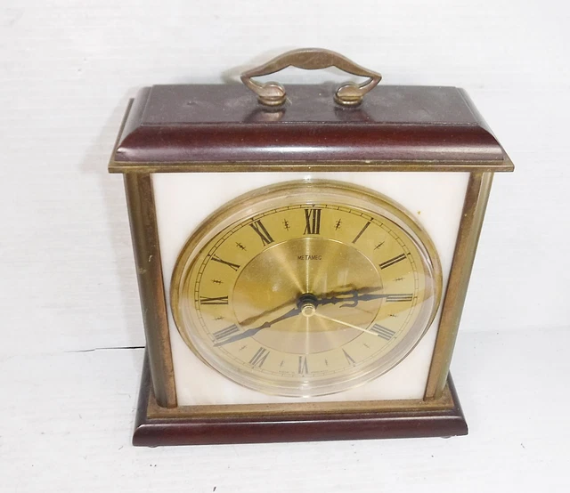 VINTAGE 1980S METAMEC C Battery Carriage Clock Brass Faux Onyx Marble £ ...