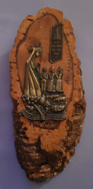 VINTAGE AVE MARIA Virgin Mary w/ Children Cut Wood Log Wall Hanging ...