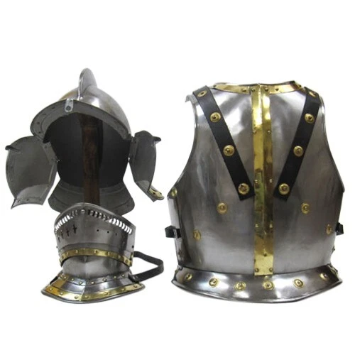 PLATE ARMOUR BREASTPLATE Burgonet Helmet Suit Costume Medieval ...