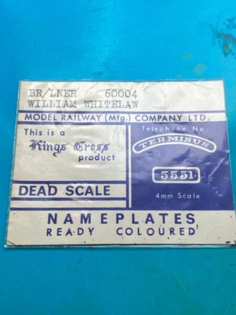 NEW KINGS CROSS NAME PLATES For BR LNER GRESLEY CLASS A4 60004 WILLIAM ...