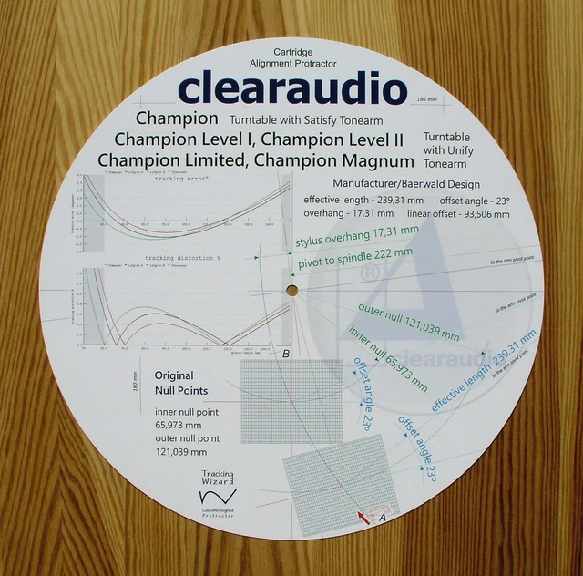 CARTRIDGE ALIGNMENT PROTRACTOR for Clearaudio Champion Turntable ...