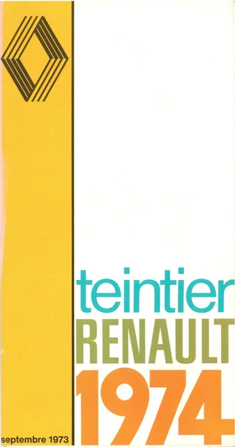CATALOGUE BROCHURE PROSPEKT Renault teintes nuancier colour chart 1974 ...