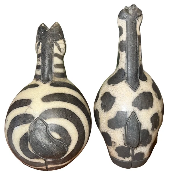 ARTIST SIGNED RAKU South African Pottery Giraffe & Zebra Sculptures ...