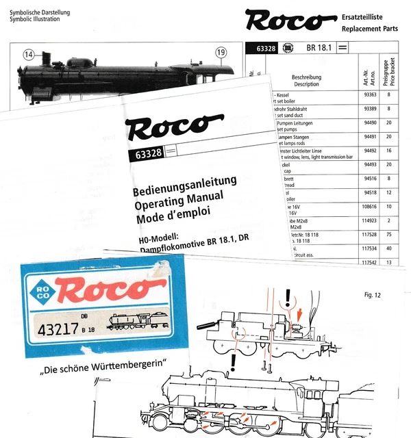 ROCO H0 LOKOMOTIVEN, Bedienungsanleitung Ersatzteilliste, BR 18.1 ...