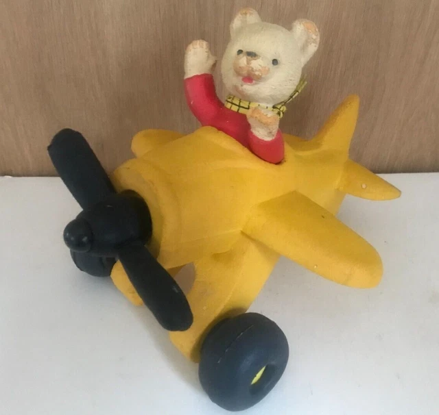 RUPERT THE BEAR Foam in Yellow Airplane with Black Wheels Old Vintage ...