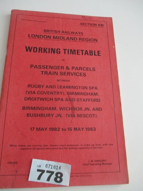 BRITISH RAILWAYS OLD Working Timetable Lot 778 £5.00 - PicClick UK