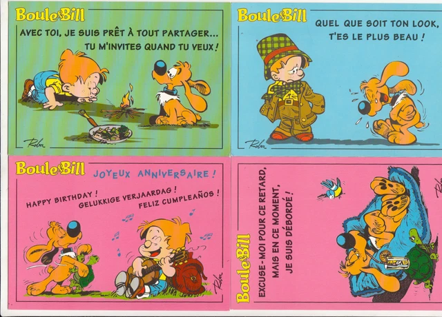 LOT DE 4 cartes postales postcards 10x15cm bande dessinée BOULE ET BILL ...