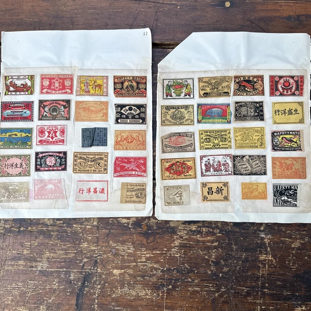 COLLECTION OF 80 Antique Matchbox Label China Japan Singapore mounted ...