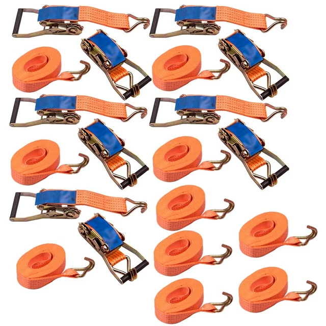 10X 6M 5000KG 5 ton Heavy Duty Ratchet Strap Tie Down J Hook lashing ...