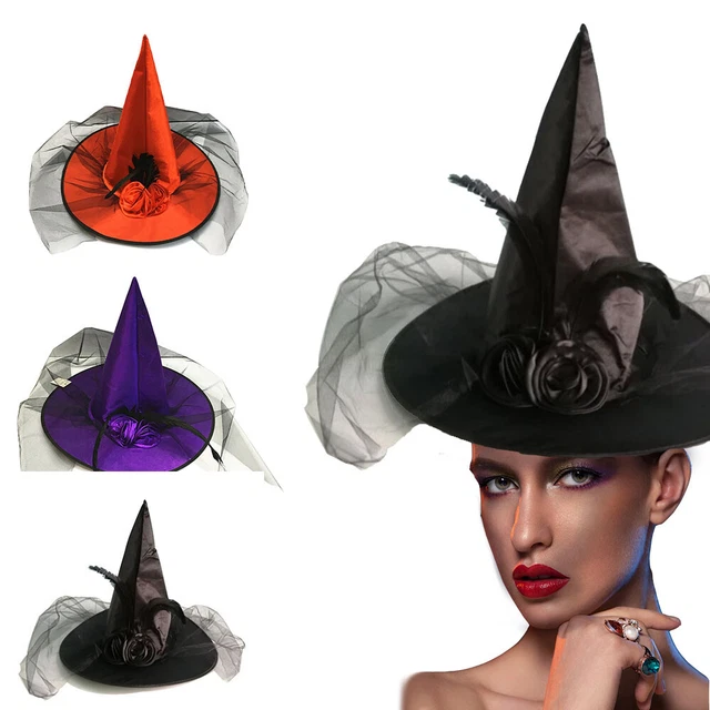 MESH POINTED HAT Hat Flower Halloween Exquisite Beautiful Witch ...