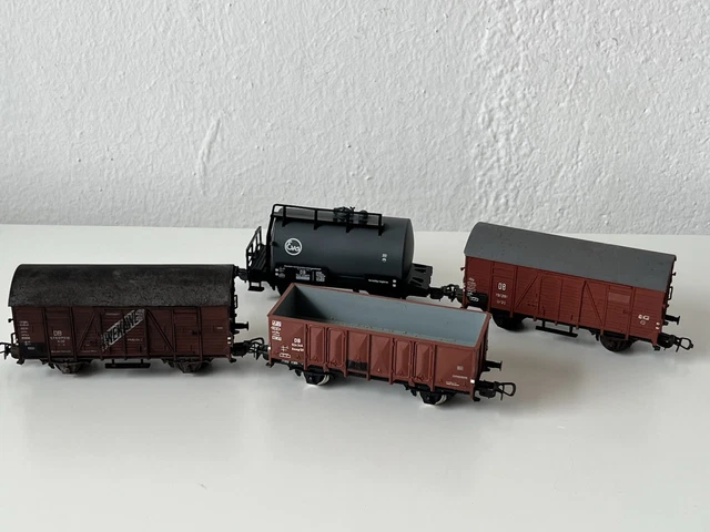 PIKO H0 GÜTERWAGEN Set 4x - Kesselwagen, gedeckte Güterwagen, Hochbord EVA DB EUR 24,00 ...