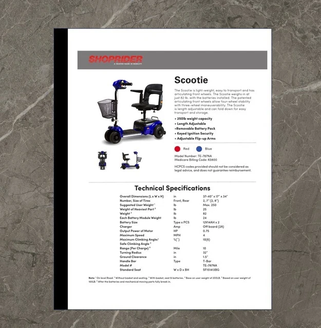 SCOOTIE MOBILITY SCOOTER manual plus extra info - 1st class post ...