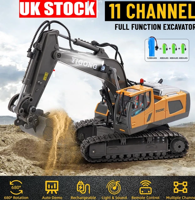 REMOTE CONTROL EXCAVATOR11-CHANNEL RC Vehicle w/ Metal Shovel Light ...
