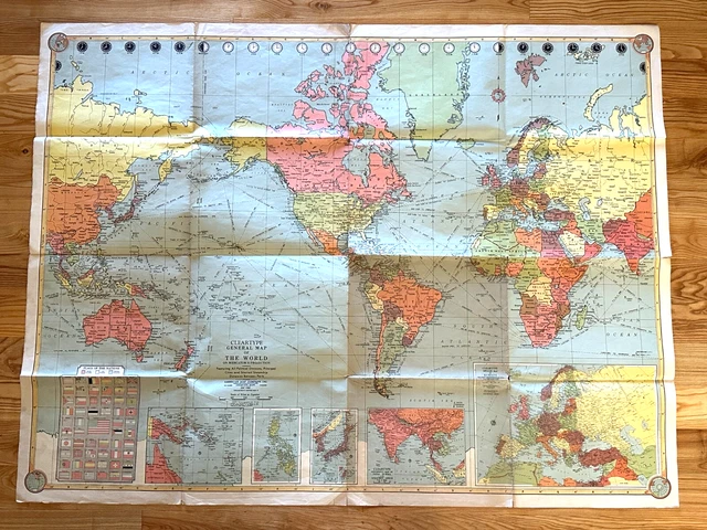 VINTAGE 1940 AMERICAN Map Co Cleartype World Wall Map 9455-D Mercators ...