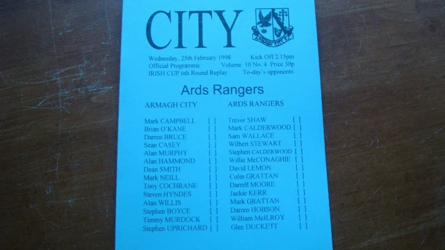 ARMAGH CITY V ARDS RANGERS FEBRUARY 1998 £1.49 - PicClick UK