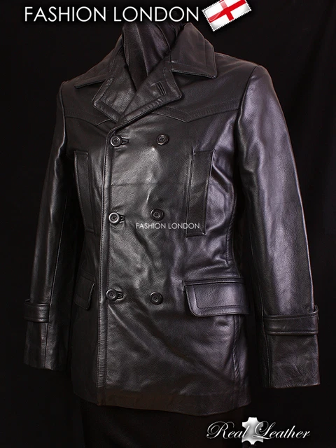 KRIEGSMARINE MEN'S GERMAN Pea Coat Submarine Cowhide Leather Jacket ...