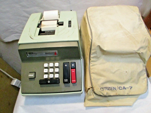 VINTAGE ITC CITIZENS CA-7 Green Adding Machine w Dust Cover good ...