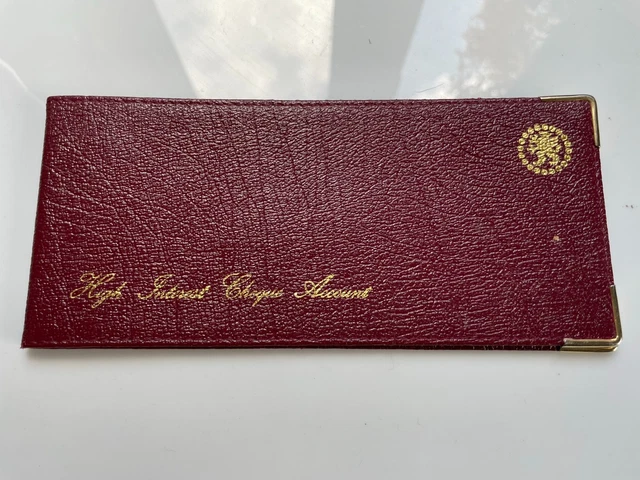 VINTAGE CHEQUE BOOK cover red leather Midland Bank high interest cheque ...