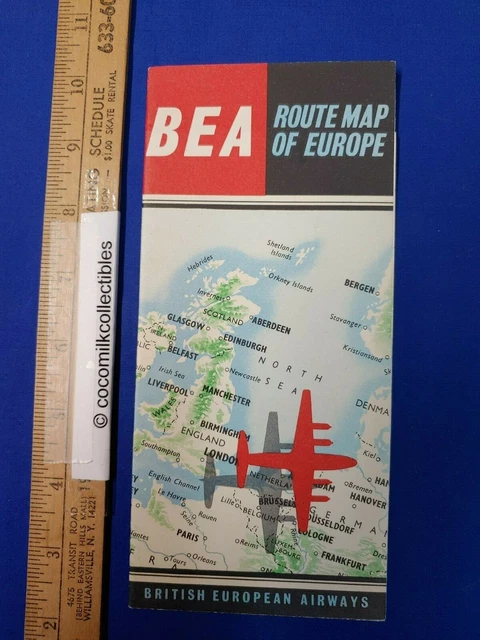 VINTAGE 1950S BEA Route Map Of Europe British Airways BEA Viscount BEA ...
