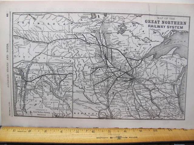 1890 NOV GREAT NORTHERN RAILROAD ORIGINAL SYSTEM MAP MN ND MT RRs £40. ...