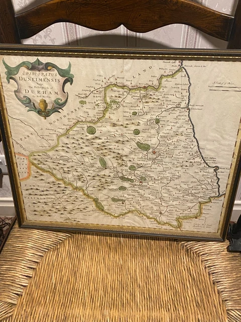 ANTIQUE EARLY 18TH Century Hand Coloured Map Of Durham - Robert Morden ...