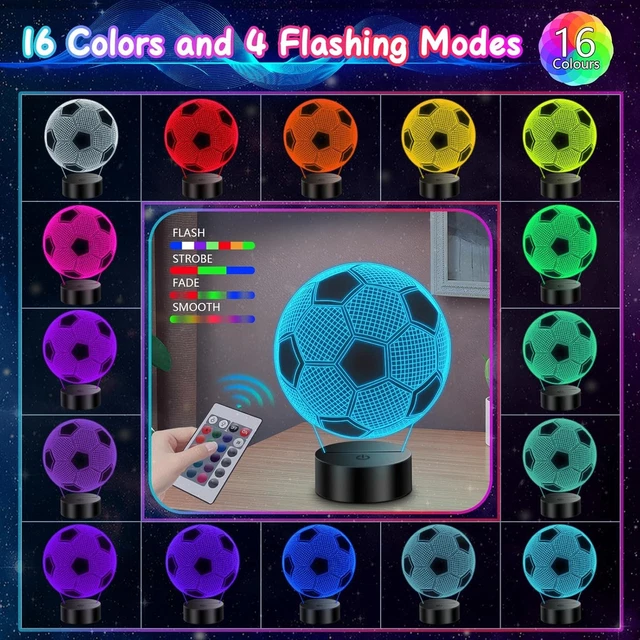 3D FOOTBALL NIGHT Light for Kids, 16-Color Remote Gift for Boys & Girls ...