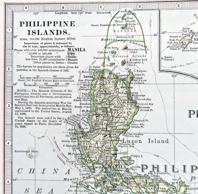 1899 PHILIPPINES HAWAII Map ORIGINAL Manila Honolulu Luzon STEAMSHIP ...