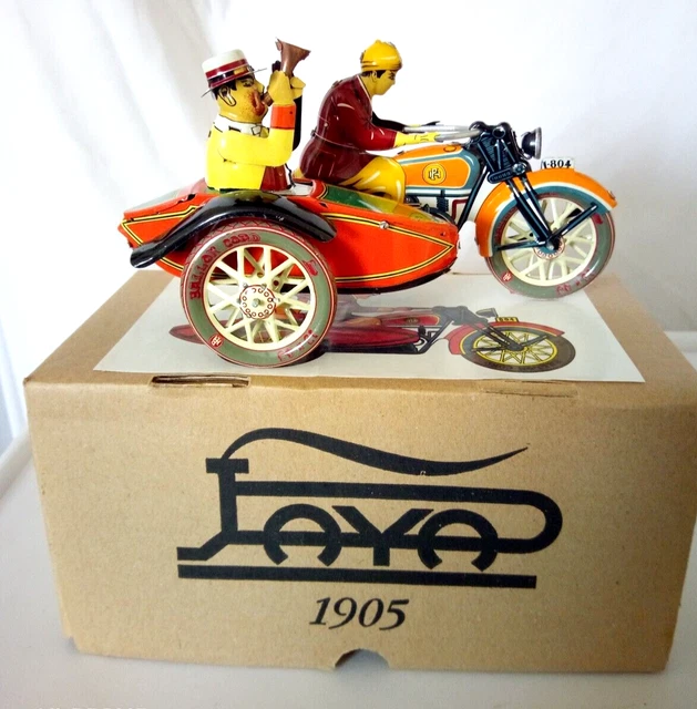VINTAGE NICE PAYA Motorcycle Rider & Sidecar Windup Tin Toy Ballon Cord With Box £63.12 ...