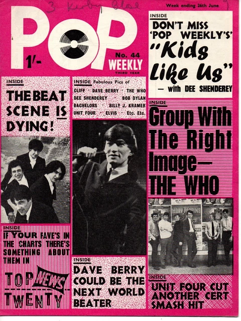 POP WEEKLY MAGAZINE 26 June 1965 The Who Unit Four Plus Two Cliff ...
