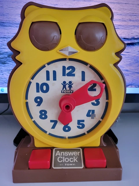 VINTAGE 1975 TOMY Toy Answer Clock/Tell the Time Owl Retro Palitoy ...